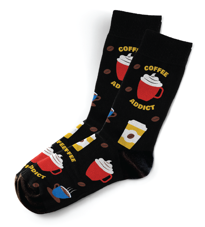 Coffee Addict Socks | Sillies Men & Women, Novelty Fun Socks, Cotton ...