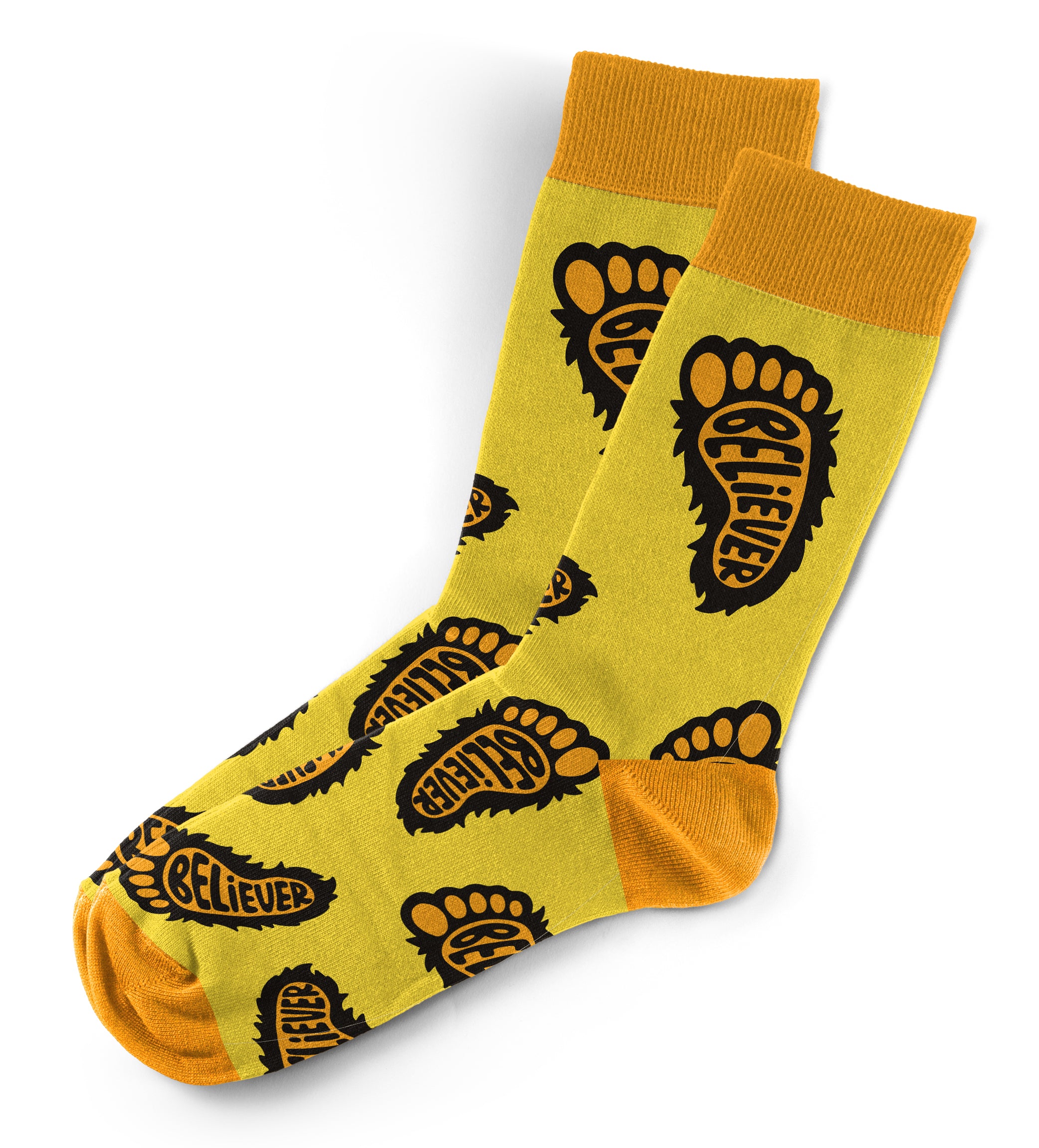 Big Foot Believer Yellow Socks | Sillies Men & Women, Novelty Fun Socks ...
