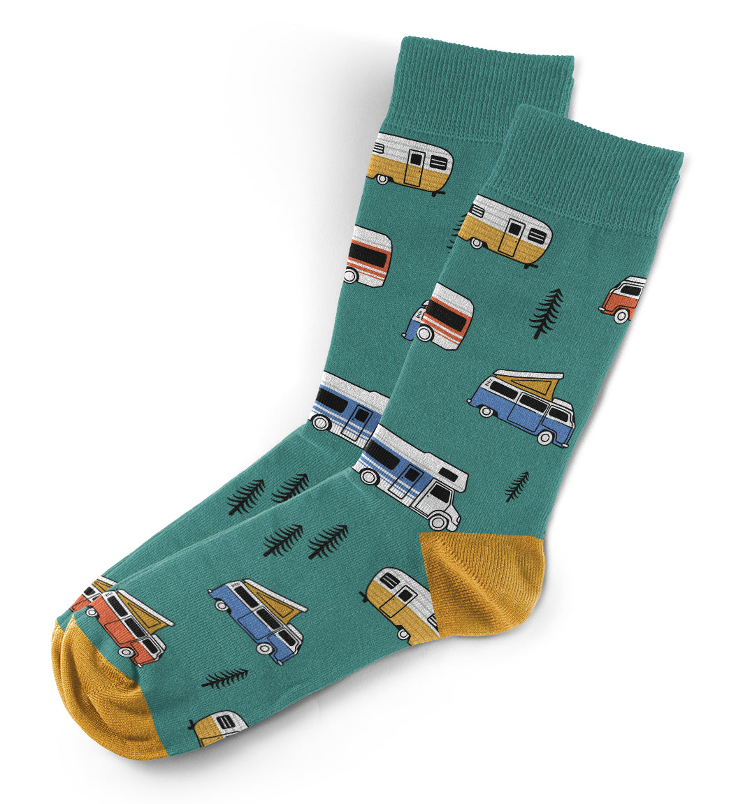 Green Campers Pattern Socks | Sillies Men & Women, Novelty Fun Socks ...